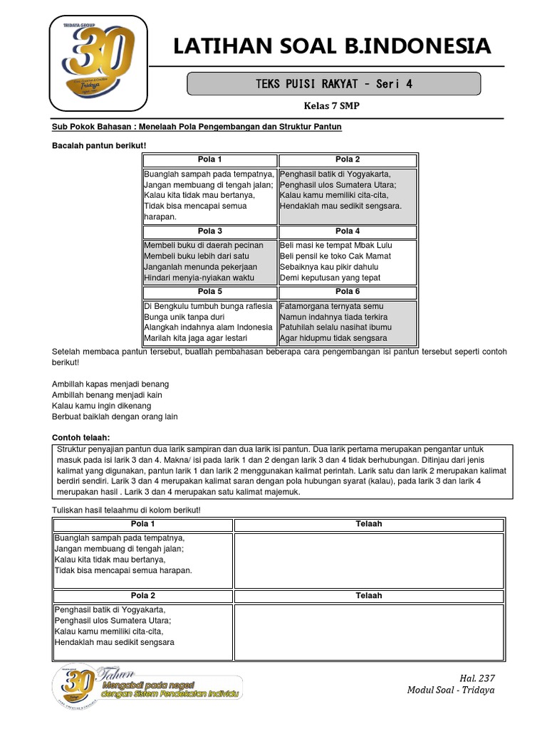 B.IND - 7 SMP - Teks Puisi Rakyat - Seri 4 - Kebahasaan Puisi Rakyat | PDF