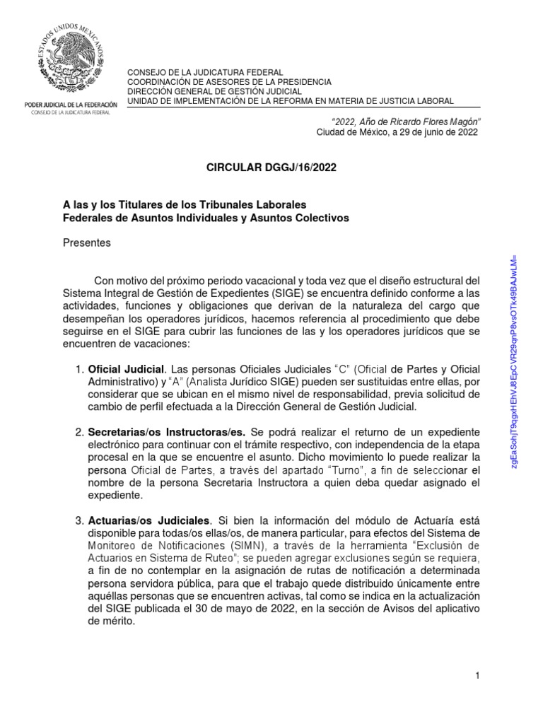 Circular DGGJ-16-2022 | PDF | Juez | Gobierno