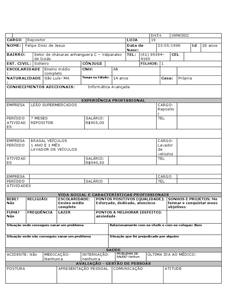 Ficha de Entrevista | PDF