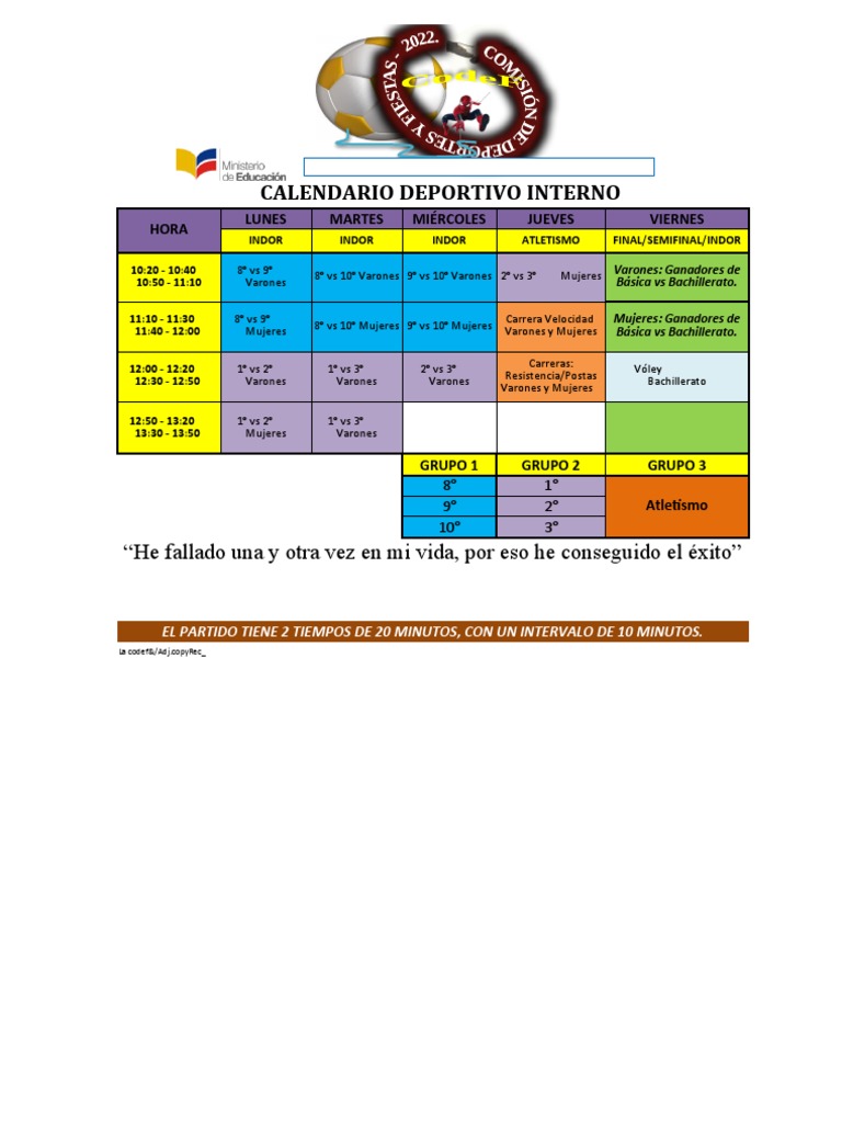 Cronograma de Las Jornadas Deportivas | PDF