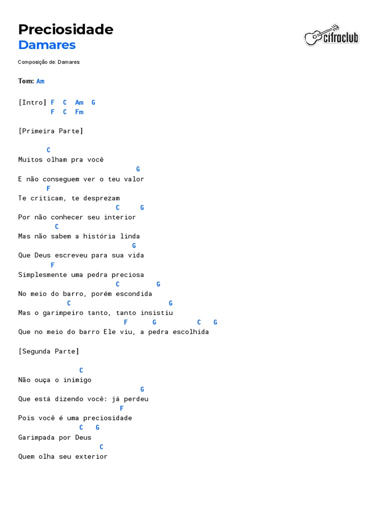 Cifra Club - Damares - Preciosidade | PDF