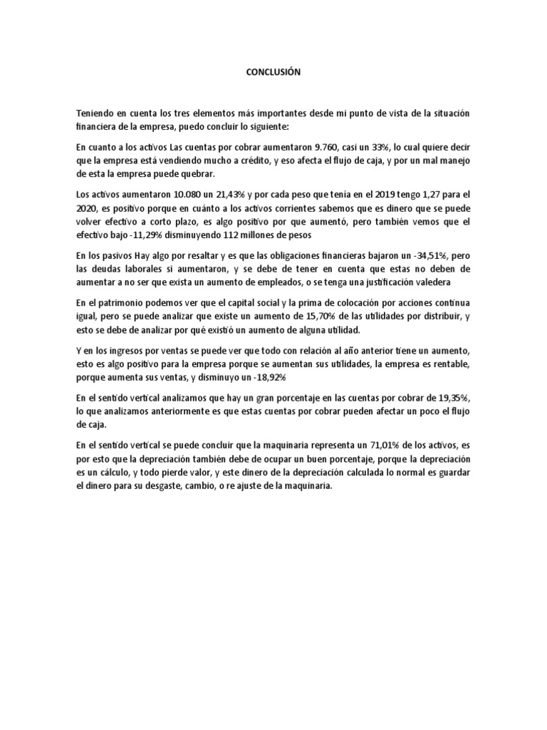 Conclusión Analisis Financiero, Horizontal y Vertical | PDF