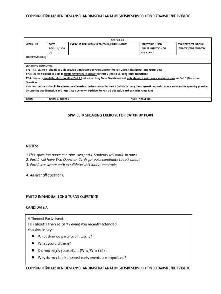 SPM CEFR SPEAKING EXERCISE FOR CATCH-UP PLAN | PDF | Career & Growth ...