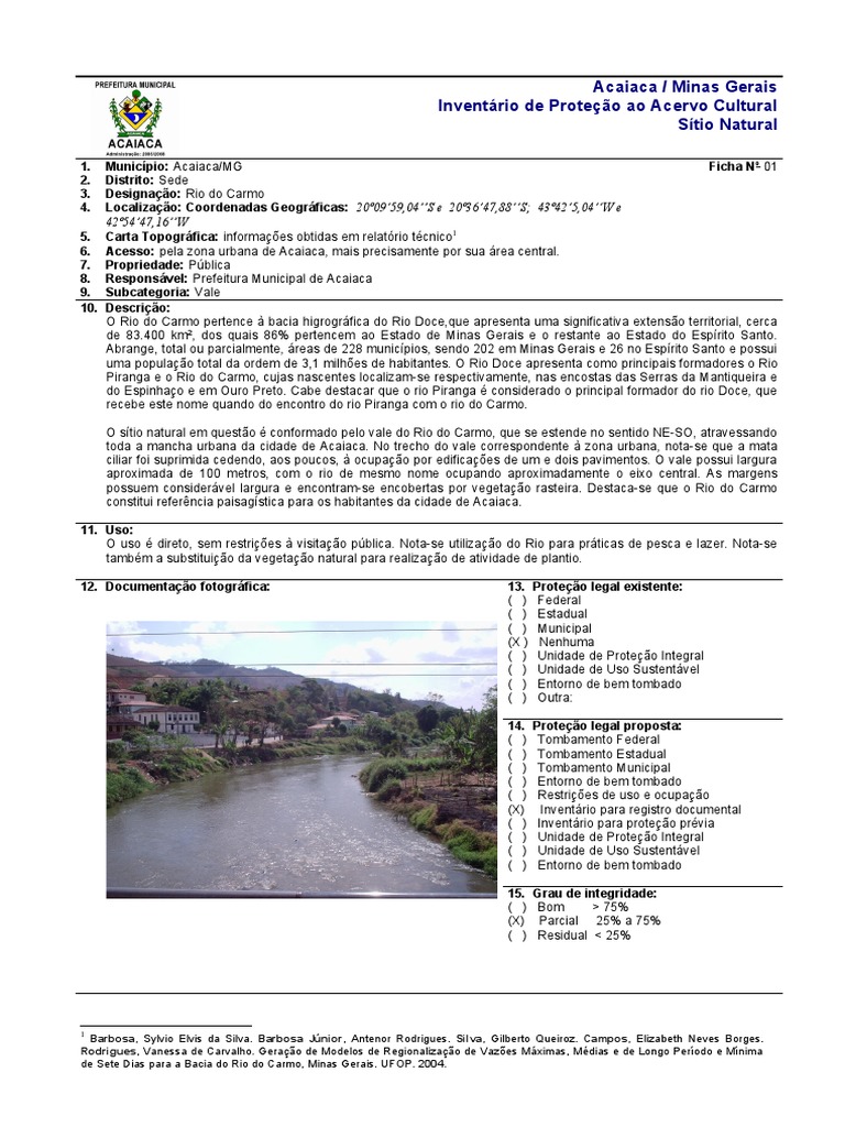 01SN Acaiaca2008 - Rio Do Carmo | PDF | Geografia Física | Geociências