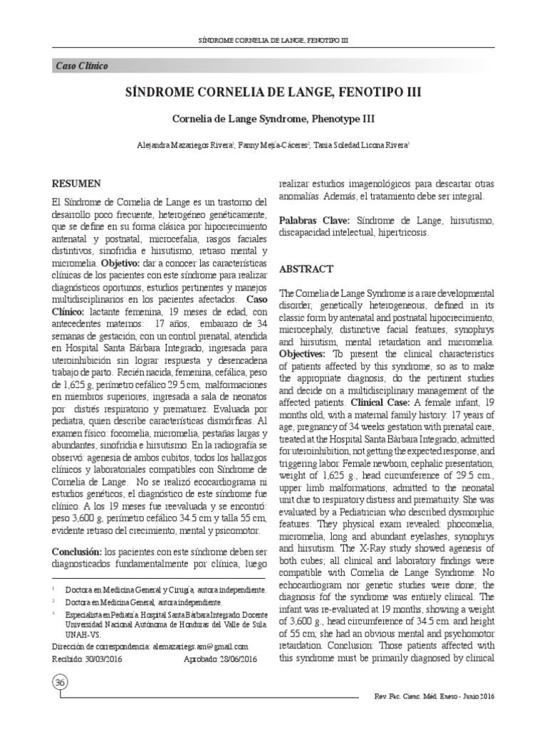 Síndrome Cornelia de Lange: Caso Clínico | PDF | Mutación | Diagnostico ...