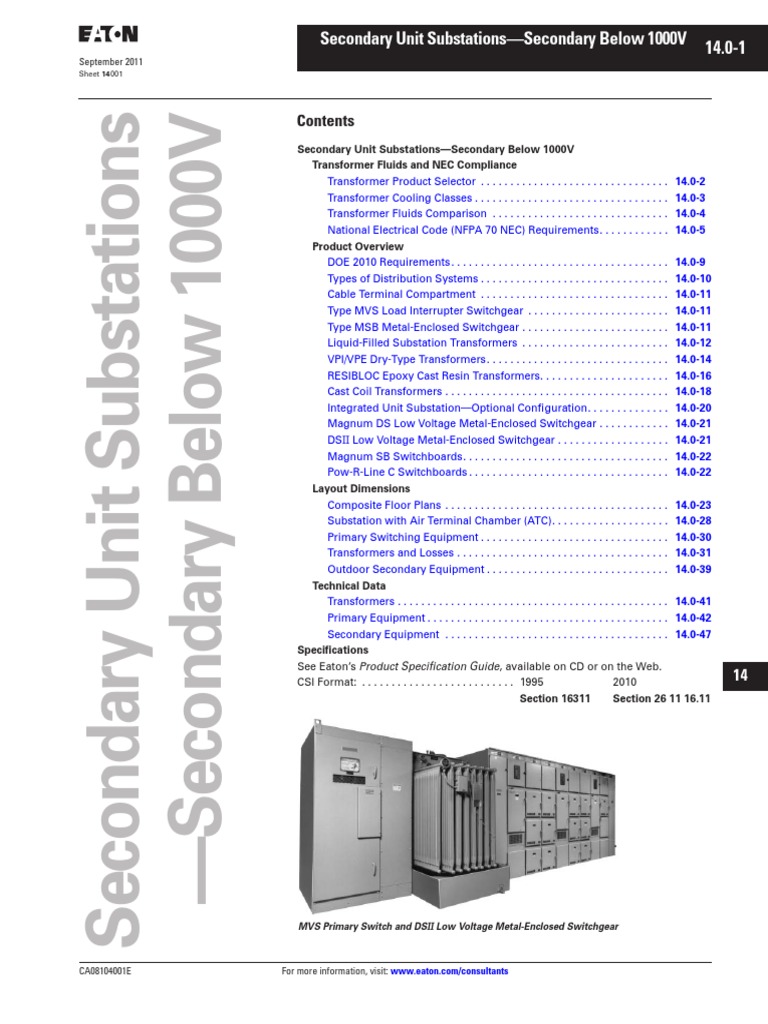 Secondary Unit Substations-Secondary Below 1000V | PDF | Transformer ...