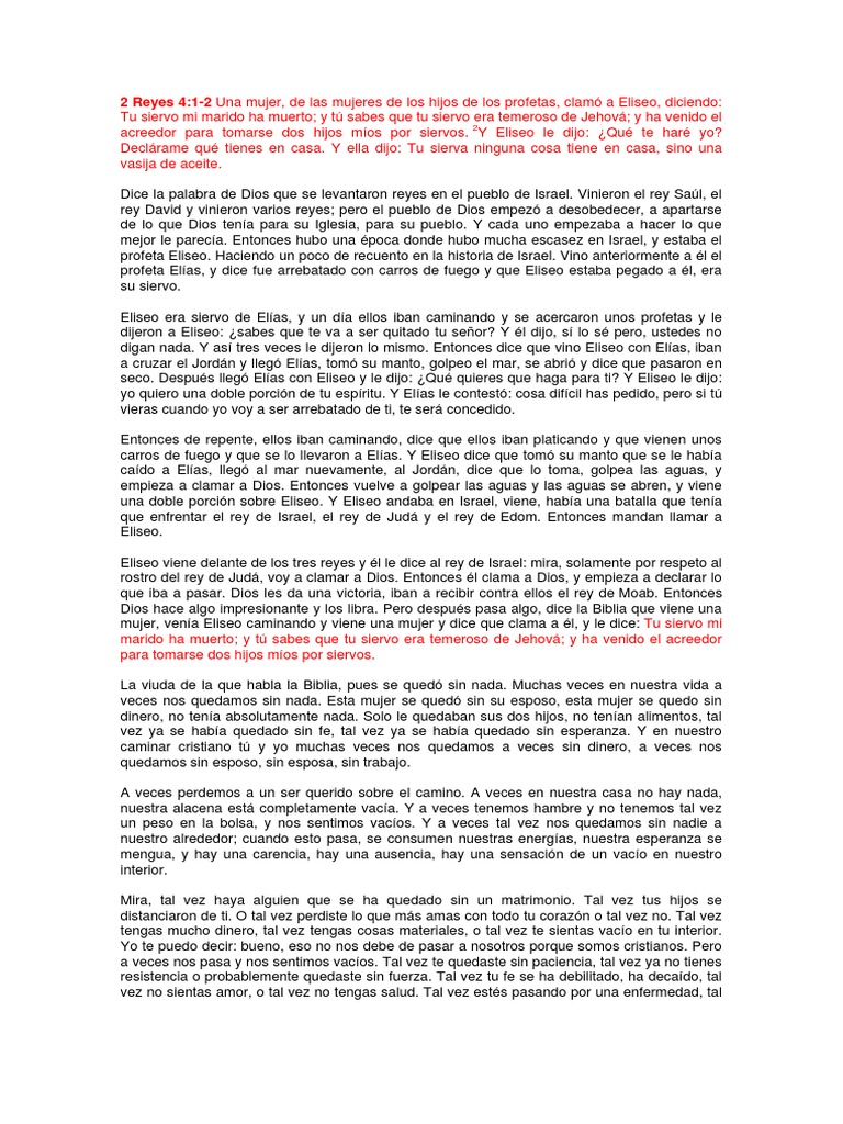 La Viuda y su Vasija de Aceite | PDF | Elijah | Oración