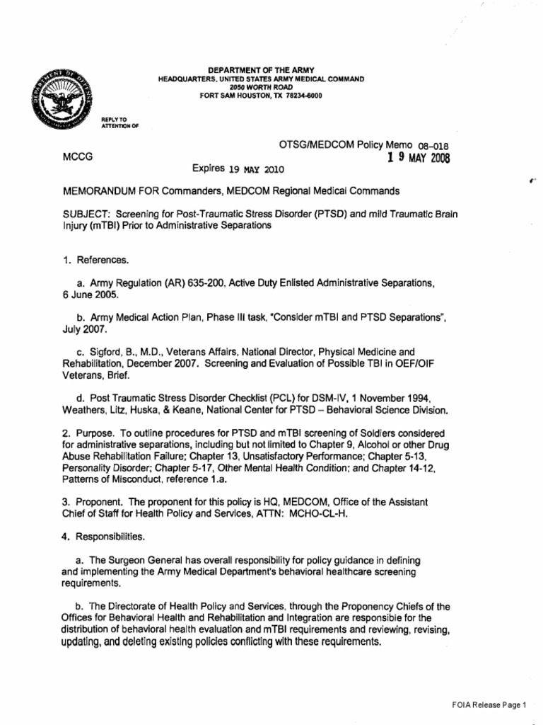 CREW: Department of Defense: Department of the Army: Regarding PTSD ...
