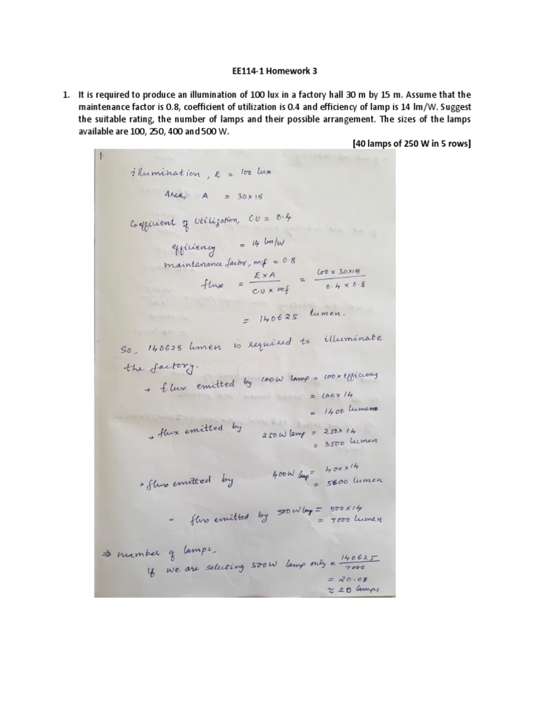 Ee114 1 Homework 3 Answer | PDF | Lighting | Incandescent Light Bulb