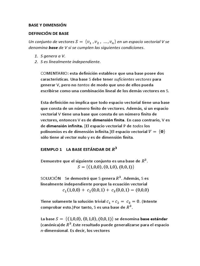 Base y Dimensión | PDF | Base (álgebra lineal) | Espacio vectorial