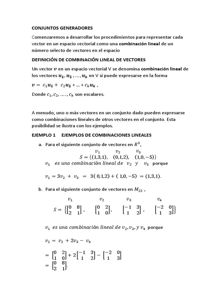 Conjuntos Generadores e Independencia Lineal | PDF | Espacio vectorial | Linealidad