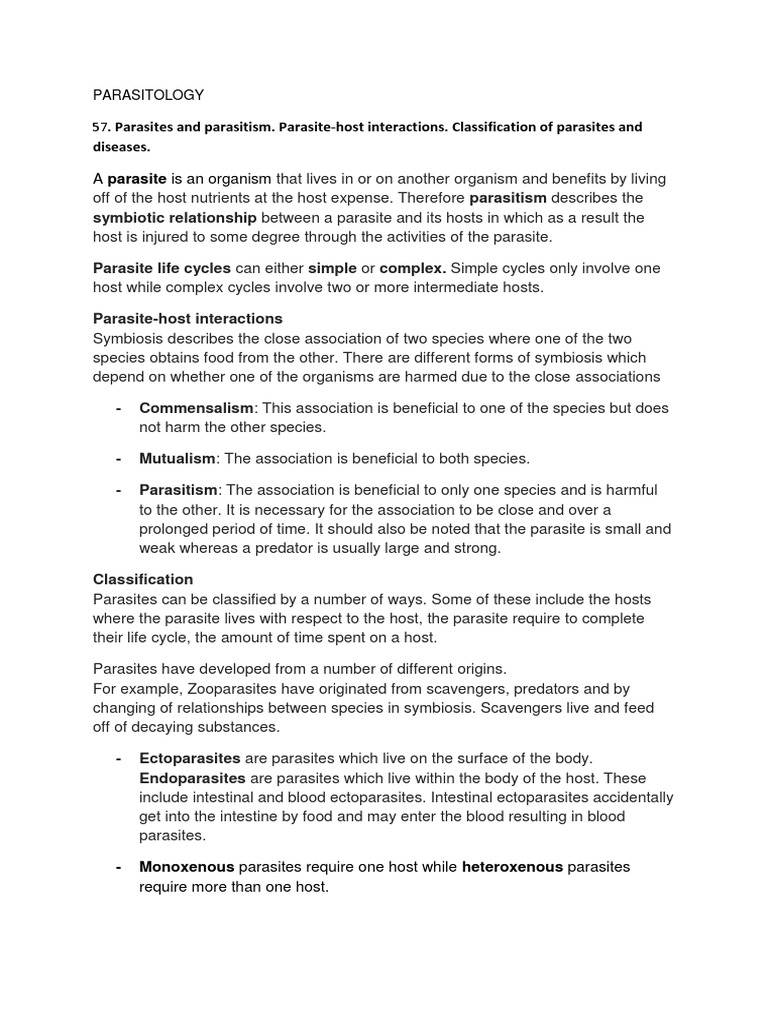 Parasitology Notes | PDF | Parasitism | Symbiosis