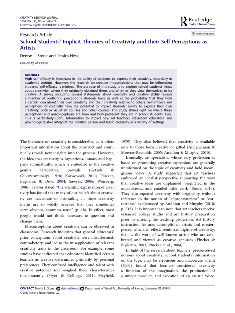 School Students' Implicit Theories of Creativity and Their Self ...