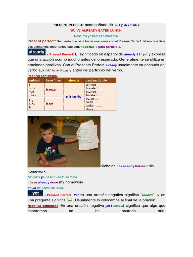 Present Perfect Already, Yet | PDF | Lingüística | Gramática