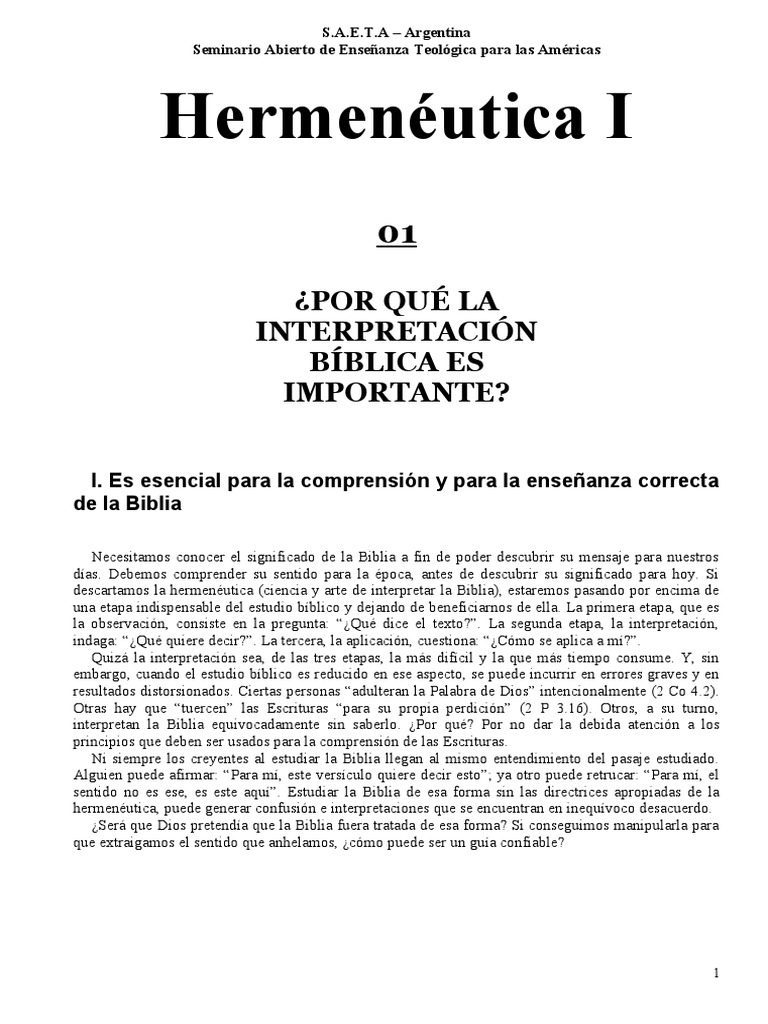 Hermenéutica 1 | PDF | Biblia | Hermenéutica Bíblica