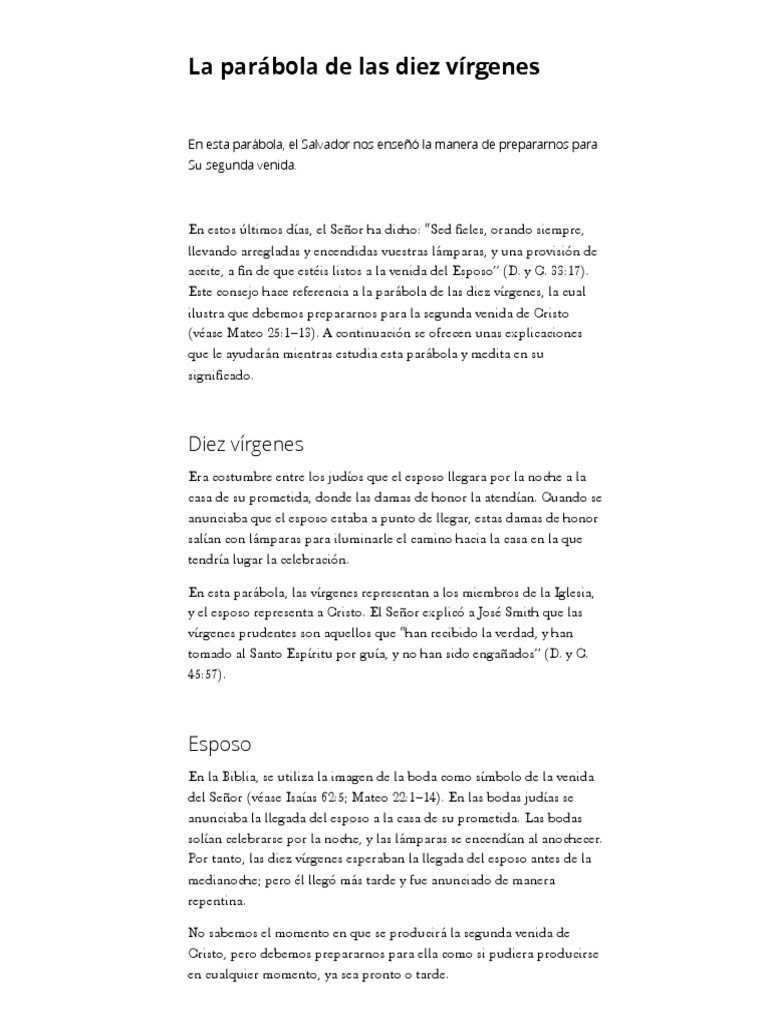 La Parábola de Las Diez Vírgenes | PDF | Aceite de oliva | María, madre ...