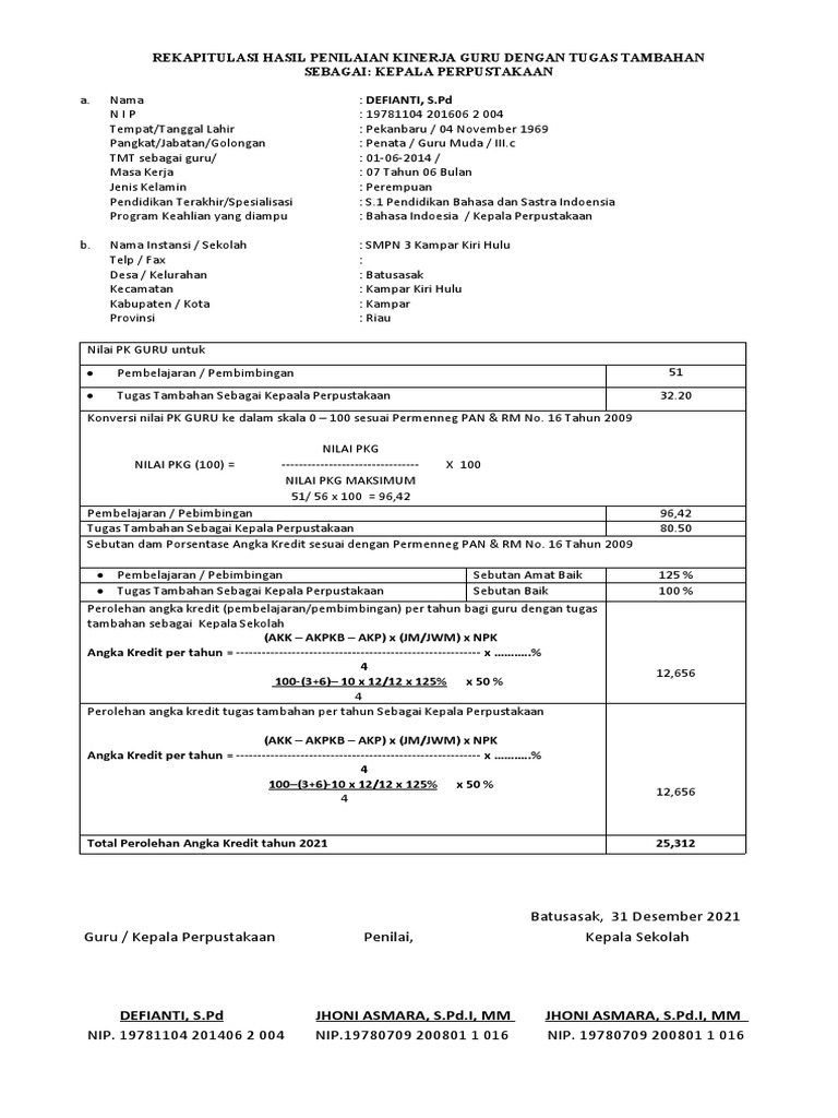 Contoh Rekap Nilai Ka Perpus | PDF