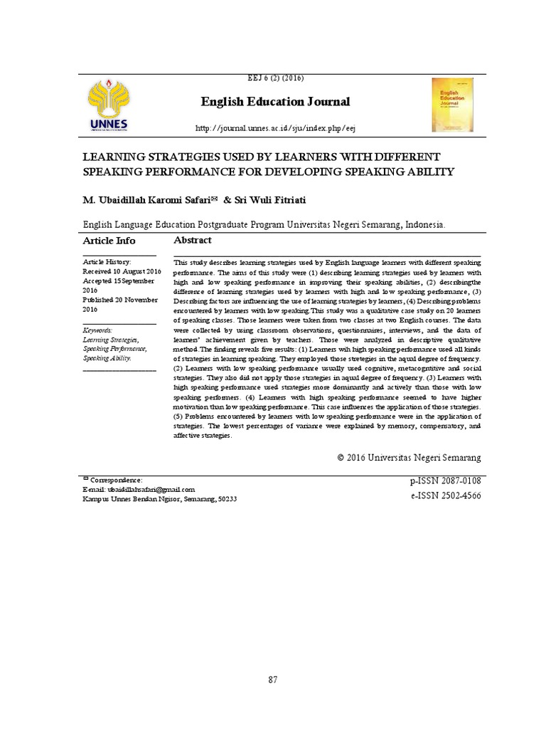 Learning Strategies Used by Learners To Improve Their Speaking | PDF ...