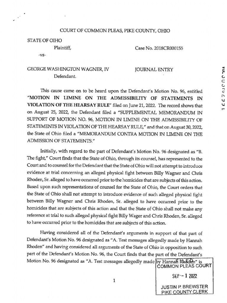 Wagner Defense Hearsay Motion | PDF