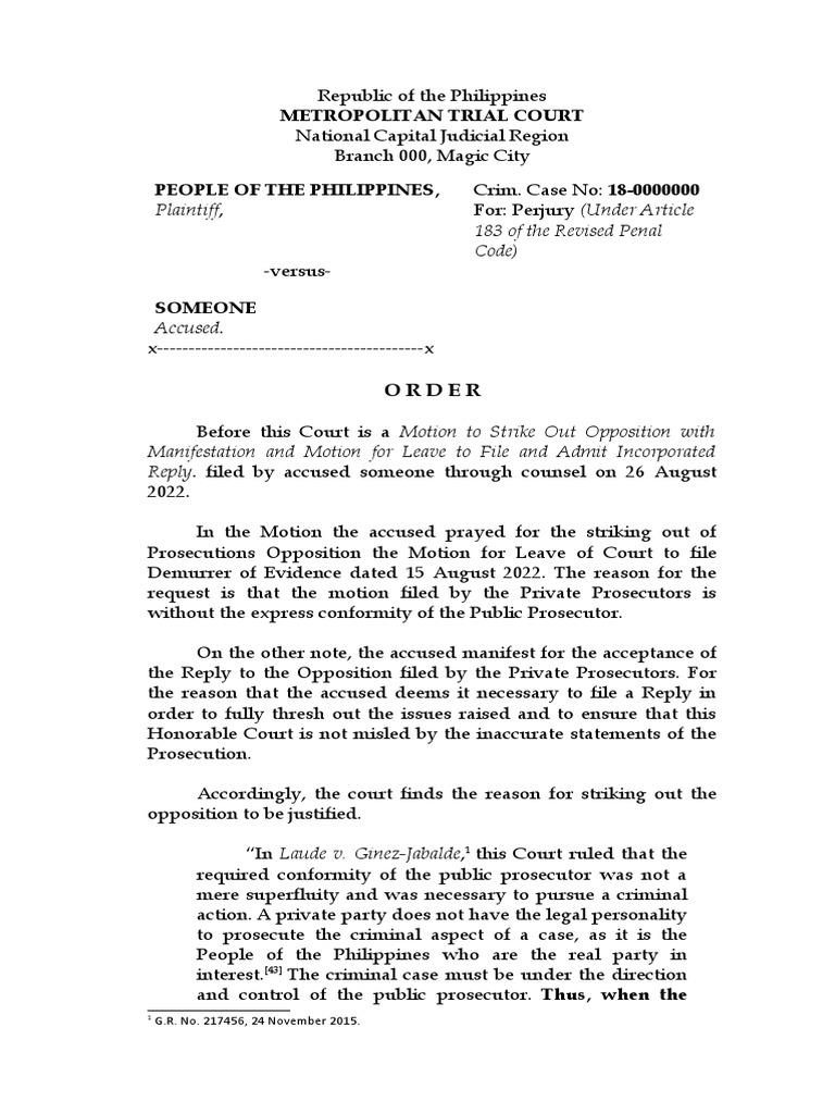 Court Order on Perjury Case Motions | PDF | Demurrer | Prosecutor