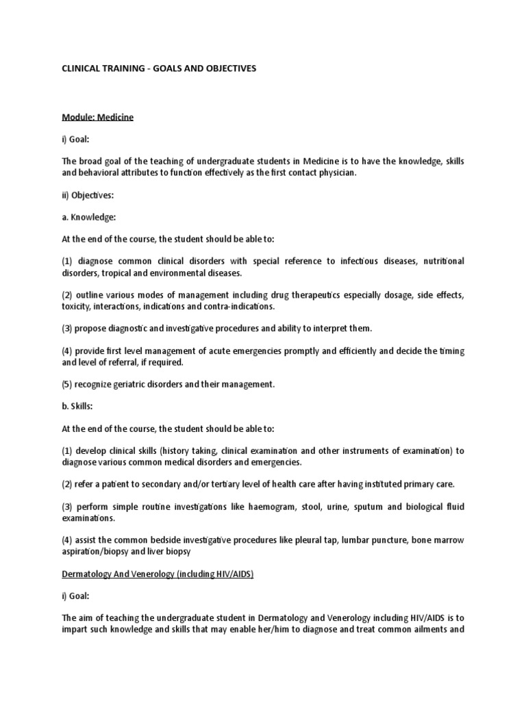 Clinical Goals | PDF | Health Care | Medicine