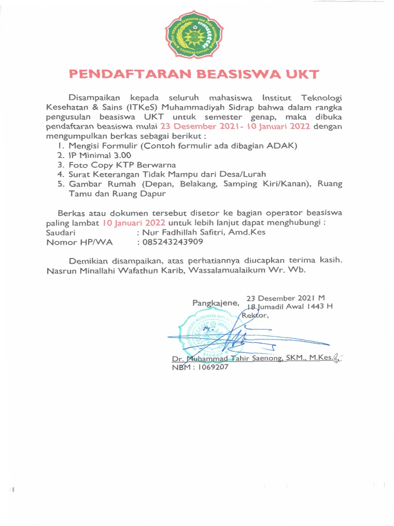 Surat Pengumuman UKT | PDF