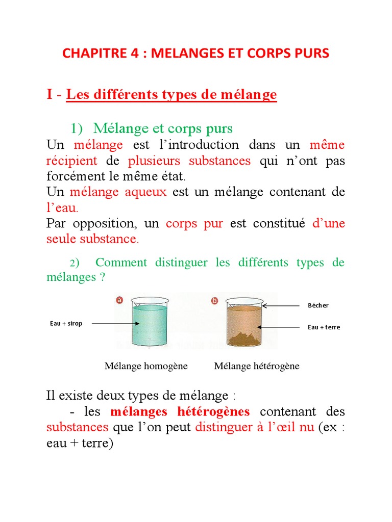 Chapitre 4 Melanges Et Corps Purs Livret Docx | PDF | Cuivre | Eau