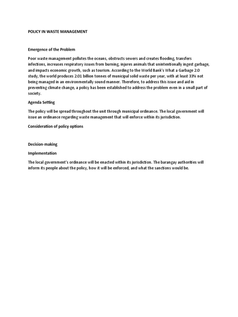 POLICY IN WASTE MANAGEMENT | PDF