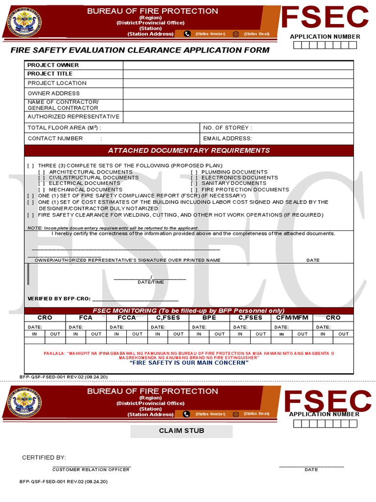 FSED 1F Application Form FSEC For Building Permit Rev02 | PDF