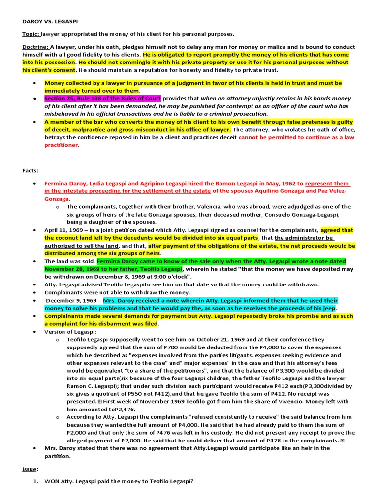 Daroy Vs Legaspi 65 SCRA 304 1975 | PDF | Lawyer | Common Law