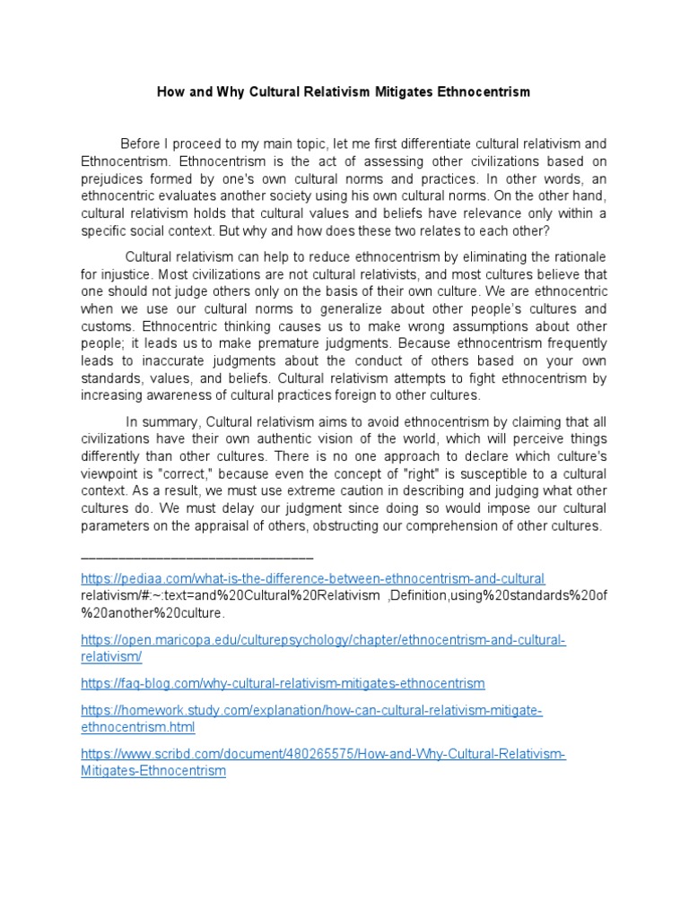 How and Why Cultural Relativism Mitigates Ethnocentrism | PDF ...