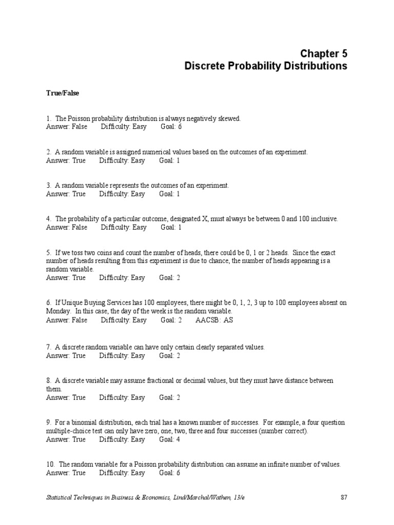 Chapter 5 Discrete Probability Distributions True or False | PDF | Probability Distribution ...