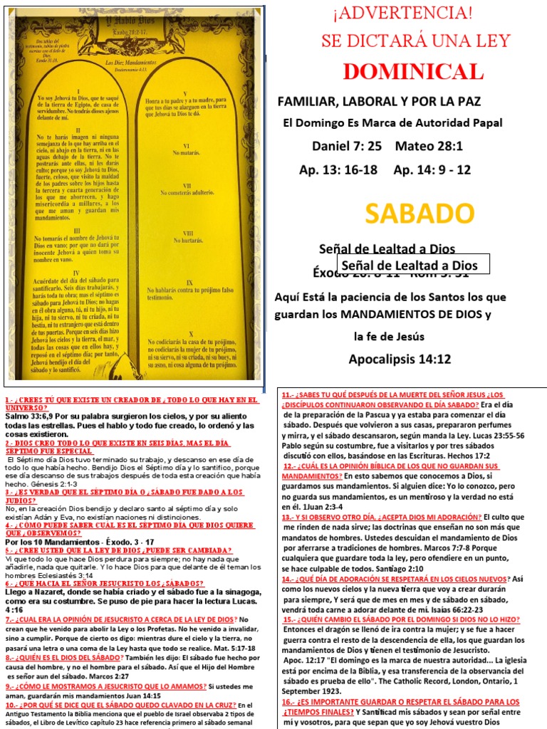 La Ley Dominical y el Sábado en la Biblia | PDF | Jesús | Diez Mandamientos