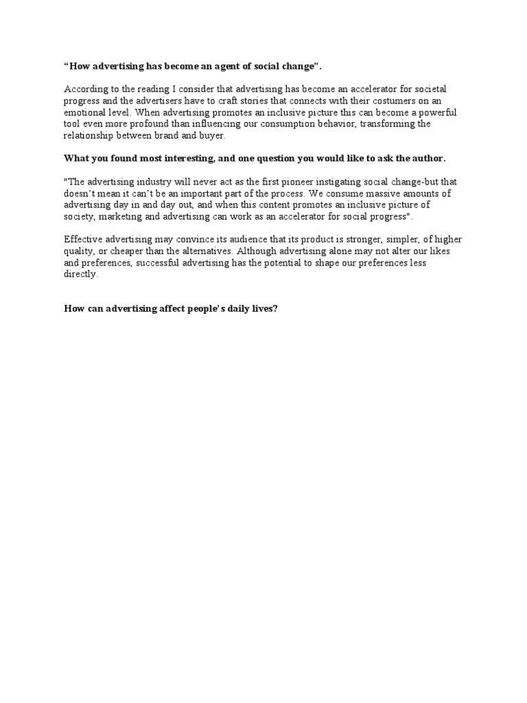 How Advertising Has Become An Agent of Social Change | PDF