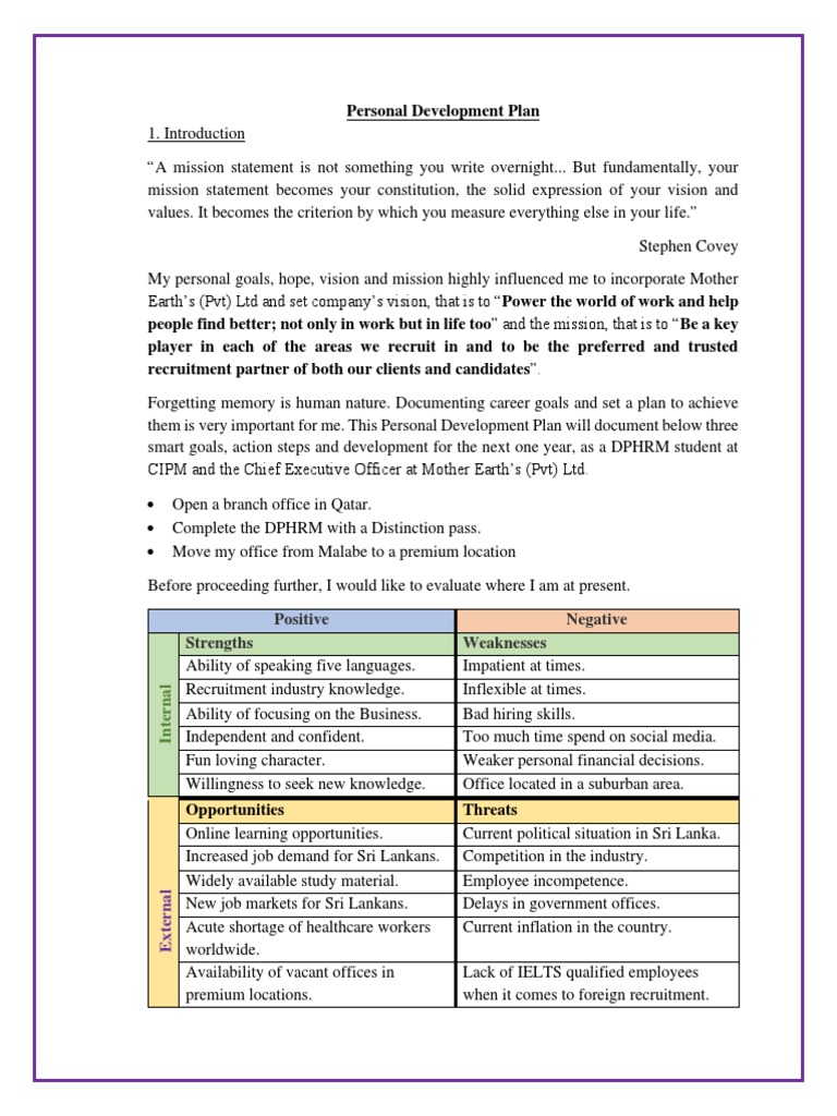 Personal Development Plan For HR Management | Download Free PDF | Qatar ...