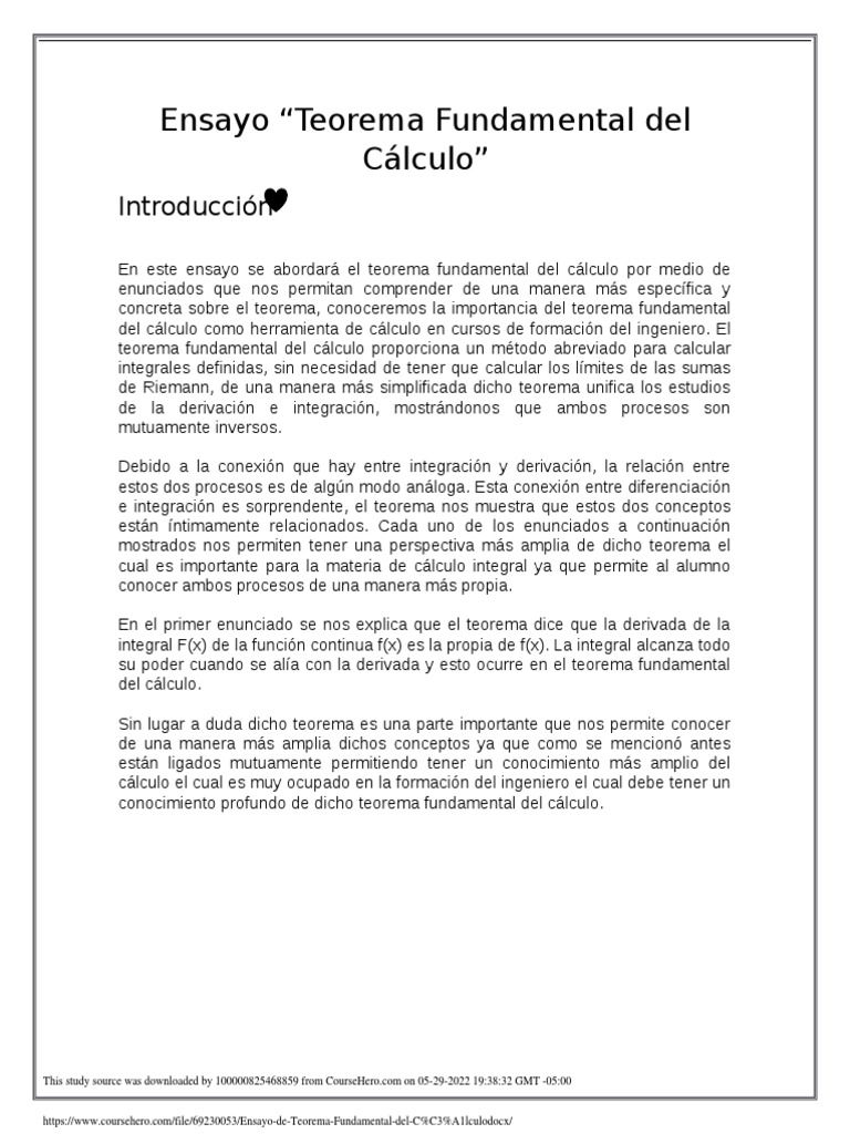 Ensayo de Teorema Fundamental Del C Lculo | PDF | Integral | Derivado