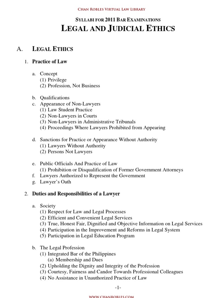 2011 Bar Exam Legal Ethics Syllabus | PDF | Practice Of Law | Lawyer