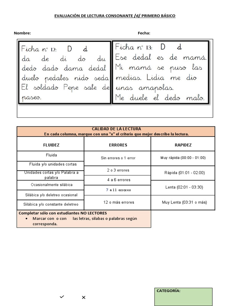 Evaluación de Lectura Consonantes | PDF | Fonética | Lingüística