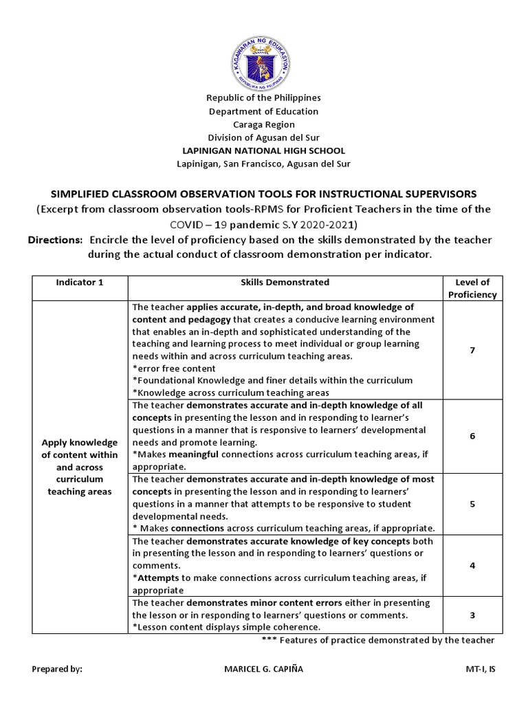 Simplified Classroom Observation Tools For Instructional Supervisors ...