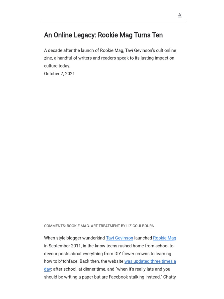 An Online Legacy - Rookie Mag Turns Ten - Modo de Lectura | PDF ...