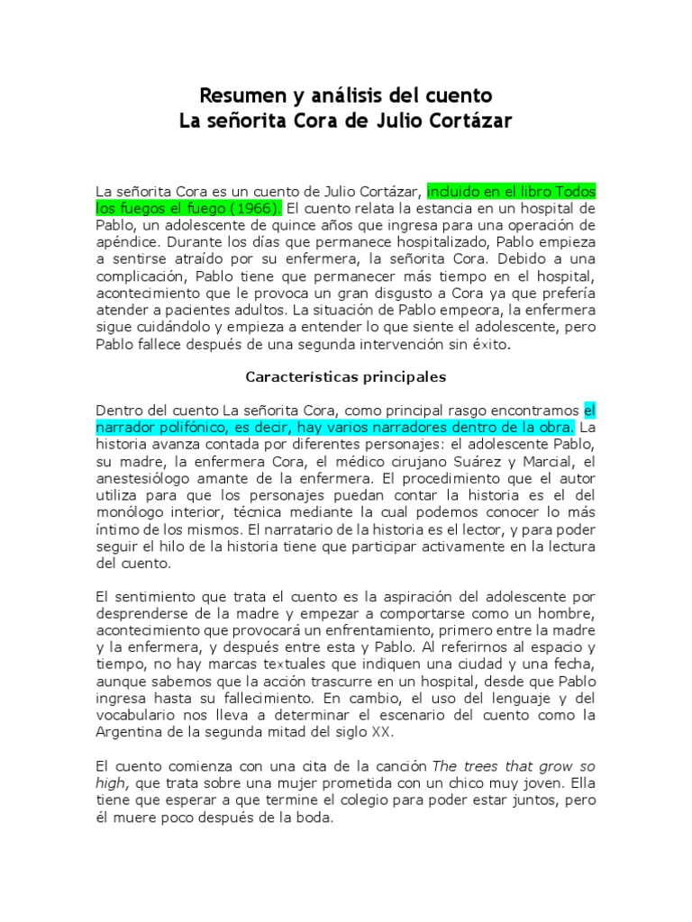 Análisis del cuento La señorita Cora de Julio Cortázar | PDF | Amor ...