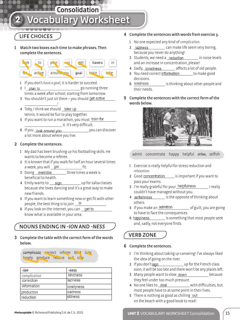 Consolidation Achievers B1 Vocabulary Worksheet Consolidation Unit 2 1 ...
