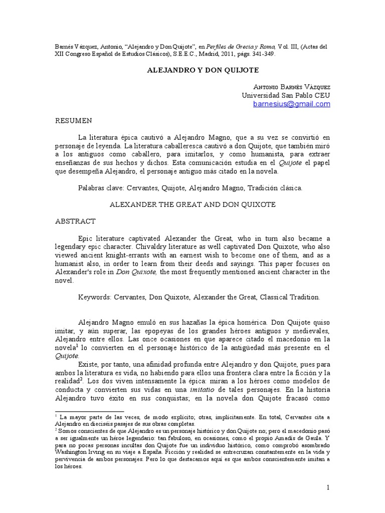 Alejandro y Don Quijote | PDF | Don Quijote | Miguel De Cervantes