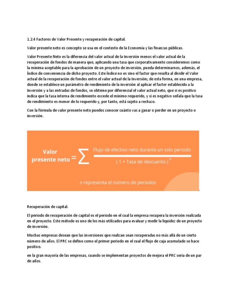 1.2.4. Factores de Valor Presente y Recuperacion de Capital | PDF | Amortización (Negocio ...