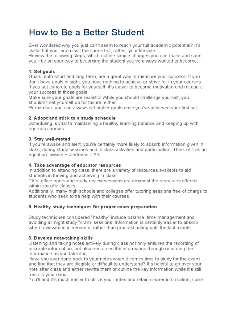 How To Be A Better Student | PDF | Test (Assessment) | Behavior ...