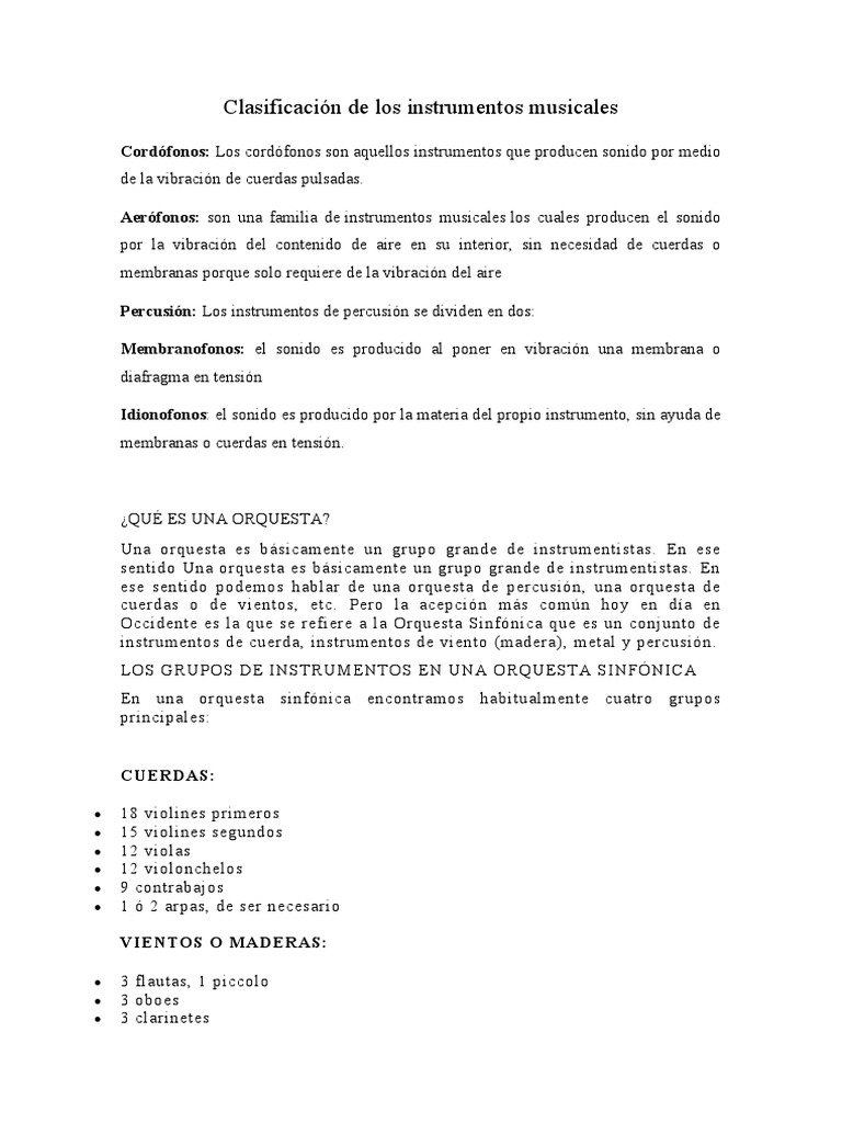 Clasificación de Los Instrumentos Musicales | PDF | Instrumentos ...