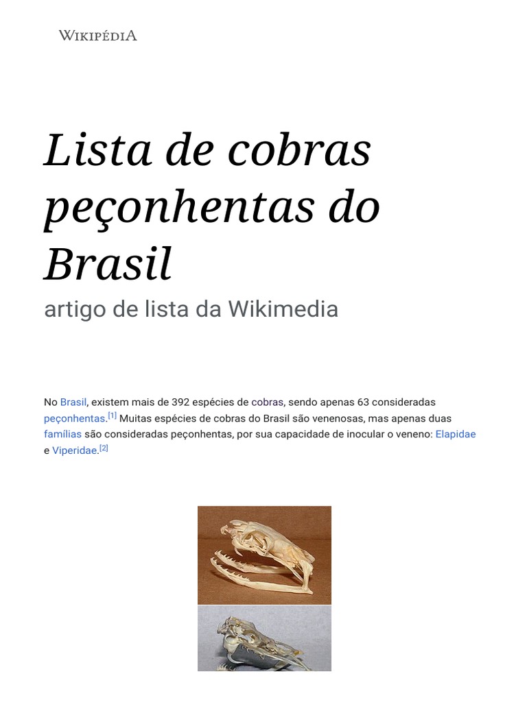 Lista de Cobras Peçonhentas Do Brasil - Wikipédia, A Enciclopédia Livre ...