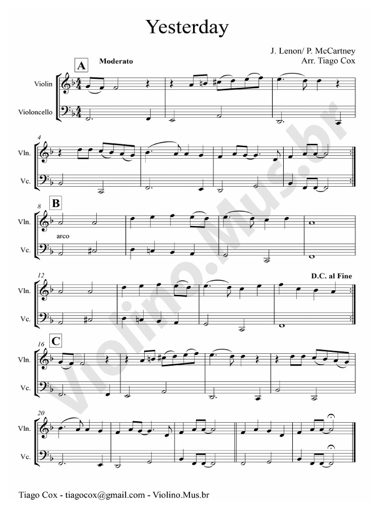 Yesterday - Violin and Cello | PDF