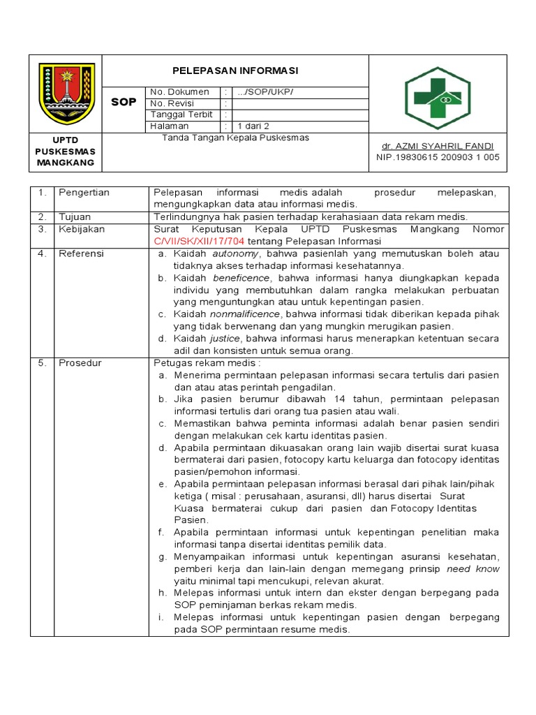 3.8.8.1 Sop Pelepasan Informasi | PDF