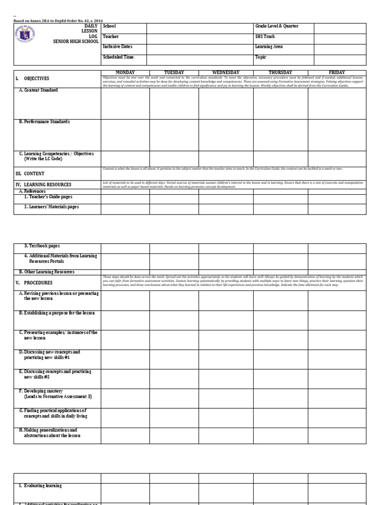 SHS Daily Lesson Log DLL Template | PDF | Teaching Method | Learning